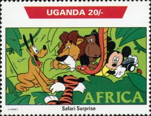 Stamp: Pluto and Mickey Mouse on African safari (Uganda(Disney - Mickey ...