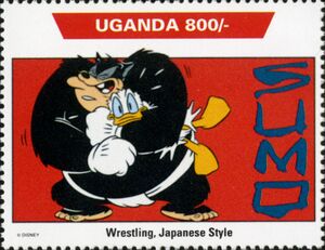 Stamp: Donald Duck and Big Pete Sumo Wrestling, Japan (Uganda(Disney ...