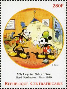 Stamp: Mickey Mouse the detective, March 1979 (Central African Republic ...