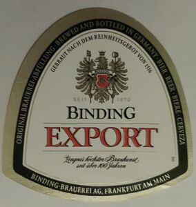 Drink Label: Binding Export (Binding-Brauerei AG, Germany, Federal ...