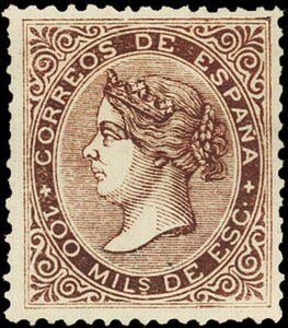 Stamp: Queen Isabel II (Spain(Queen Isabel II) Mi:ES 94,Sn:ES 100,Yt:ES ...