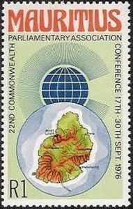 Stamp: Commonwealth Emblem, Map of Mauritius (Mauritius) (22nd ...
