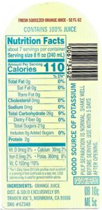 Drink Label: Trader Joe's Orange (Trader Joe's, United States of ...