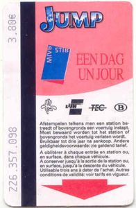 Transport Ticket: Jump 1 day (Dutch - French) (STIB - MIVB, Belgium(Een ...