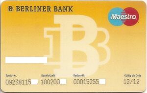 Bank Card: Berliner Bank (Berliner Bank, Germany, Federal RepublicCol ...