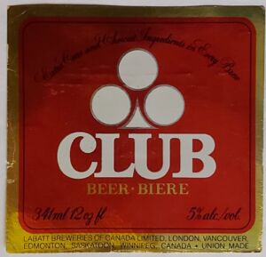 Drink Label: Club Beer (Labatt Brewing Co., CanadaCol:CA-BEER-000112