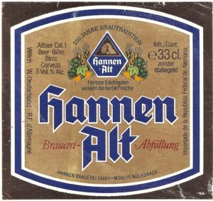 Drink Label: hannen Alt (Hannen Brauerei GmbH, Germany, Federal ...