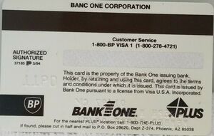 Bank Card: BP Visa (Bank One Corporation, United States of America) Col ...