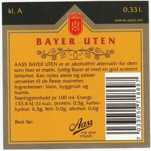 Drink Label: Uten Bayer (Aass Brewery, NorwayCol:NO-BEER-000342
