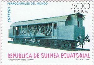 Stamp: German diesel locomotive (Equatorial Guinea(Trains in the world ...