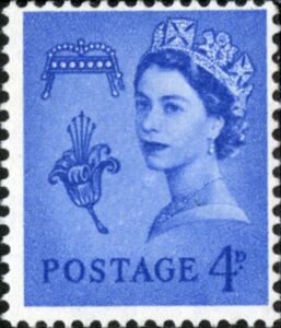Stamp: Krone, Guernsey Lily, Wilding Portrait (4 penny) (Guernsey ...
