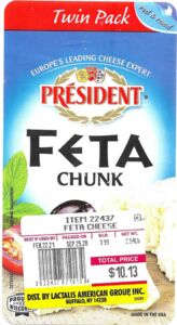 Food Label: President Feta Chunk (Lactalis American Group, Inc., United ...
