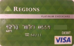 Bank Card: Regions. Platinum Checkcard (Regions bank, United Kingdom of ...
