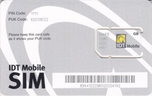 Phonecard: IDT : Yellow SIM (Mobile United Kingdom, United Kingdom of ...