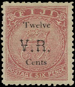 Stamp: Additional OPT in Black (Fiji(Crown over CR Overprinted V.R.) Mi ...