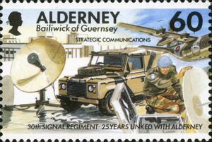 Stamp: Dish Aerial & Land Rover, Gulf War (Alderney) (Anniversary of ...