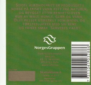 Drink Label: Seidel alkoholfritt (Aass Brewery, NorwayCol:NO-BEER-000101 🏷️