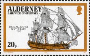 Stamp: HMS Alderney (frigate), 1742 (Alderney(Royal Naval Ships named ...