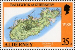 Stamp: Ordnance Survey Map of 1988 (Alderney(250th Anniversary of ...