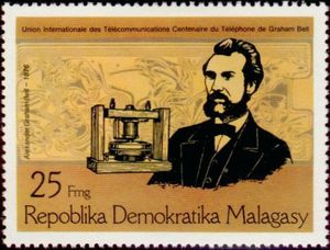 Stamp: Graham Bell (Madagascar(Centenary of 1st telephone) Mi:MG 794,Sn ...