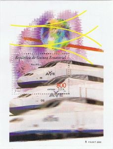 Stamp: AVE-Train (Equatorial Guinea(Trains in the world) Mi:GQ BL332,Sn ...