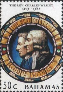 Stamp: John and Charles Wesley, founders of the Methodist movement ...
