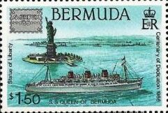 Stamp: Statue of Liberty, S.S. Monarch of Bermuda (Bermuda(Ameripex '86 ...