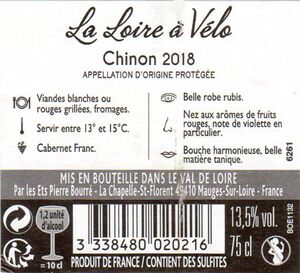 Drink Label: Chinon AOC - La Loire à Vélo 2018 (ETS Pierre Bourré ...
