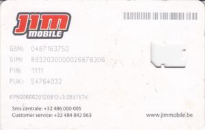 Phonecard: JIM Mobile 3G (Mobile Belgium, Belgium(Jim Mobile - GSM ...
