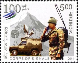 Stamp: Centenary of The Corps of Signals of the Indian Army (India) Mi ...