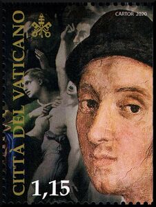 Марка: Self-portrait, Raphael (Ватикан(500th Death Anniversary of ...