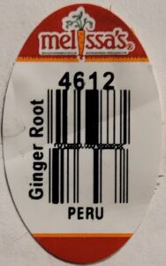 สติ๊กเกอร์ผลไม้: Melissa's Ginger Root 4612 (เปรูCol:PE-HG-00001