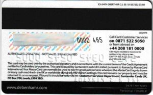 Bank Card: Debenhams Creditcard (Santander, United Kingdom of Great ...