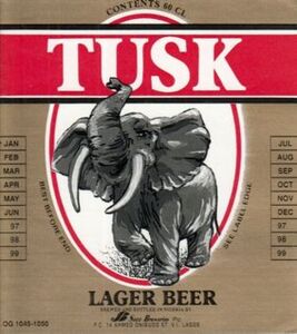 Drink Label: Tusk Lager Beer (Sona Breweries, NigeriaCol:NG-BEER-000028
