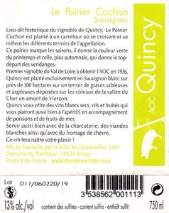 Drink Label: Quincy AOC - Le poirier cochon 2019 (SCEV Les Demoiselles ...