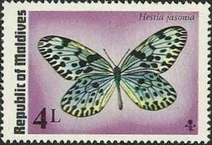 Stamp: Ceylon Tree Nymph (Hestia iasonia) (Maldives) (Butterflies (1975 ...