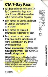 Transport Ticket: Train - 7-day pass (CTA-Chicago, United States of ...
