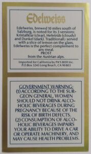 Drink Label: Edelweiss Heletrub (Hofbrau Kaltenhausen, AustriaCol:AT ...