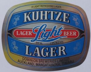 Etiqueta de bebida: Kuhtze Light Lager (Dominion Breweries Ltd, Nueva ...