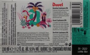 Drink Label: Duvel Tripel Hop Cashmere (Duvel Moortgat, BelgiumCol:BE ...