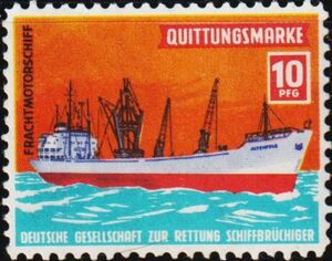 Stamp: Receipt Stamp. Cargo Ship. Rescue of Shipwrecked (Germany ...