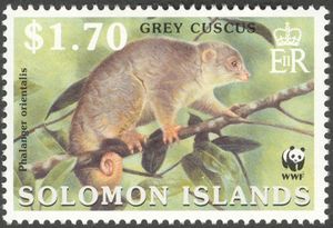 Stamp: Grey Cuscus (Phalanger orientalis) (Solomon Islands(WWF) Mi:SB ...
