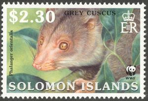 Stamp: Grey Cuscus (Phalanger orientalis) (Solomon Islands(WWF) Mi:SB ...