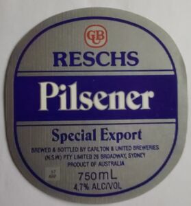 Drink Label: Reschs Pilsener (Carlton & United Breweries Ltd ...