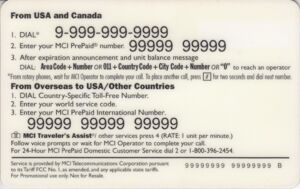 Phonecard: MCI PrePaid 20 units (MCI (MCI), United States of America ...