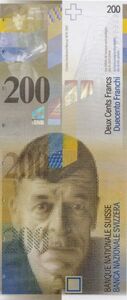 Banknote: 200 Franken/Francs/Franchi (Switzerland) (1994-2014 Issue ...