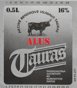 Drink Label: Tauras Alus (Vilniaus Alus, LithuaniaCol:LT-BEER-000338