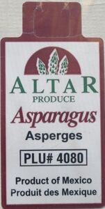 Fruit Sticker: Altar Produce Asparagus PLU #4080 (MexicoCol:MX-VG-00094