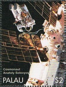 Stamp: Cosmonaut Anatoli Solovyov (Palau(US-Russian Space Partnerships ...