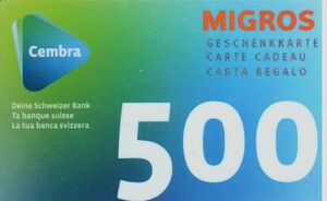Gift Card: Cembra (Migros, Switzerland(Migros) Col:CH-MIG-1906-500-V11